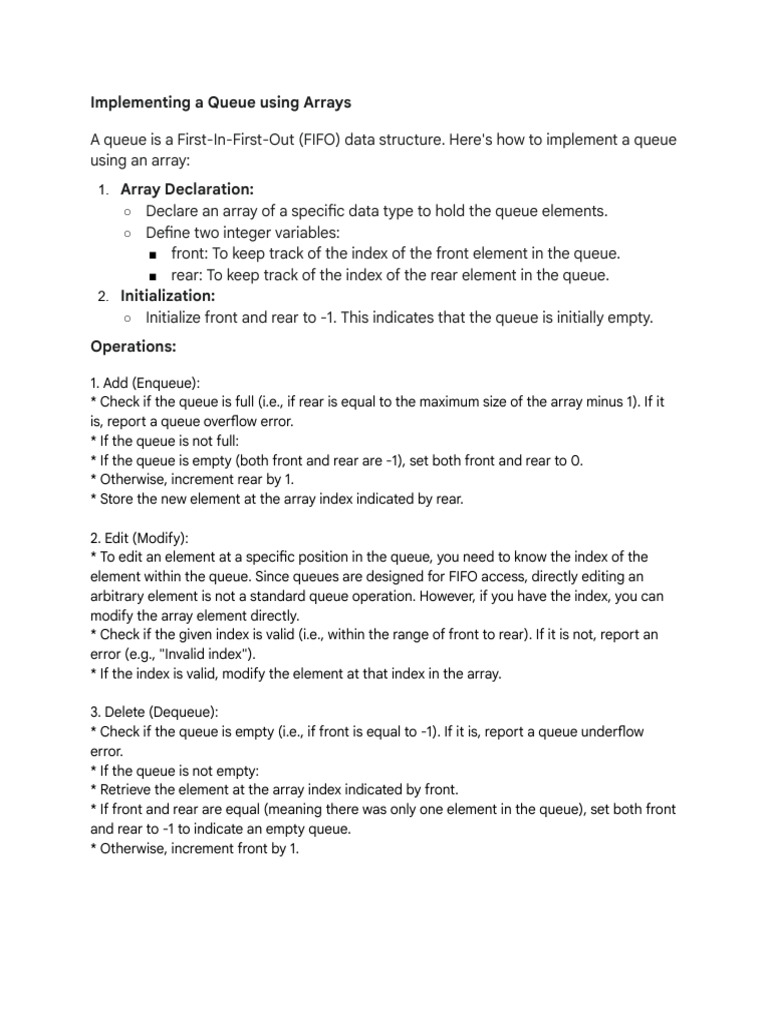 Queue Implementation With Arrays | PDF