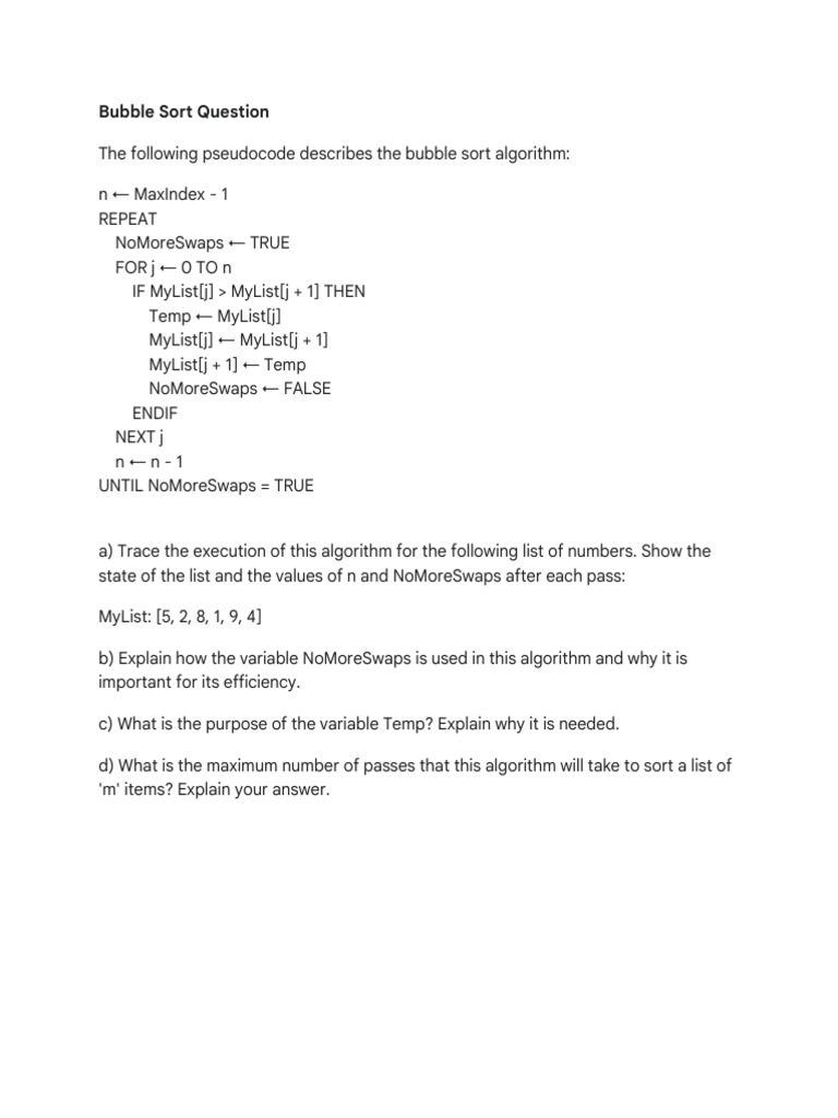 Bubble Sort Question For A-Level | PDF