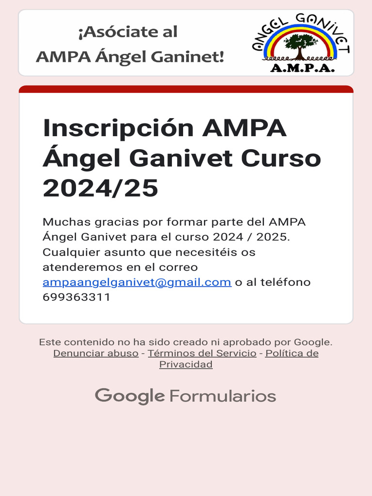 Inscripción AMPA Ángel Ganivet 2024/25 | PDF