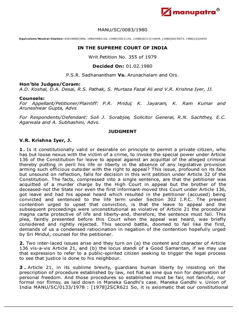 Supreme Court Ruling on Article 136 | PDF | Acquittal | Judgment (Law)