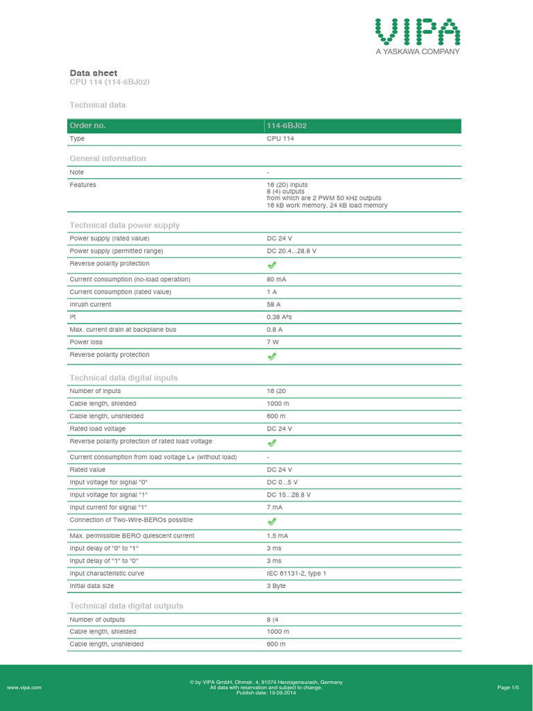 114-6BJ02 VIPA-Control-Systems-Data-Sheet | PDF | Frequency | Computer Science