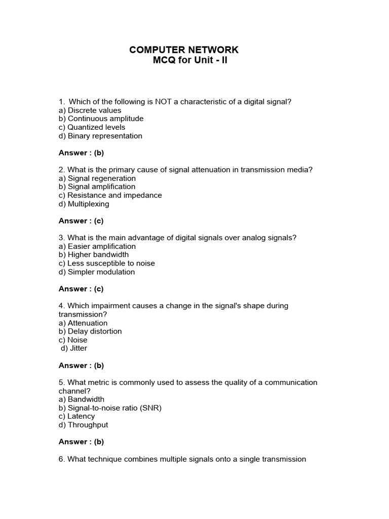 COMPUTER NETWORK(Mcq unit-II) | PDF | Transmission Medium | Computer Network
