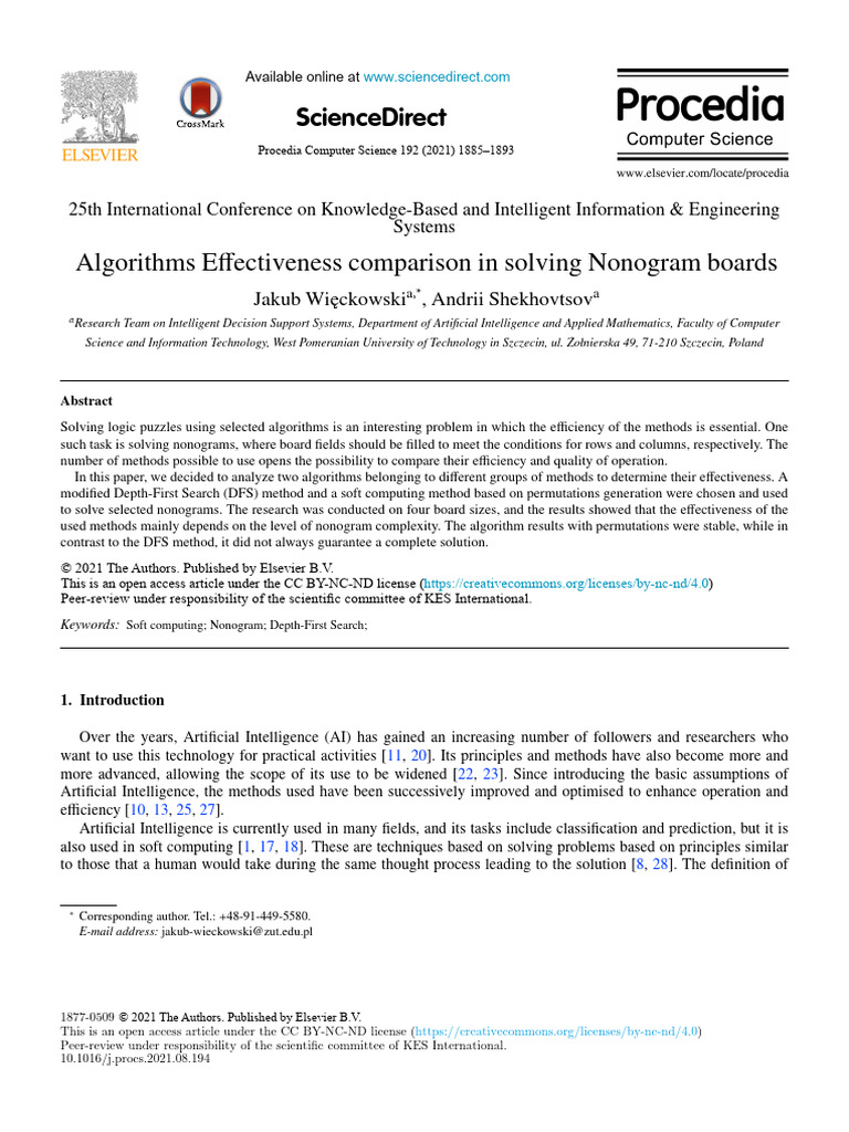 Algorithms Effectiveness Comparison in Solving Nonogram Boards | PDF | Artificial Intelligence ...