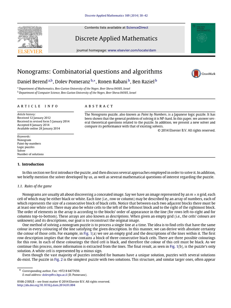 Nonograms - Combinatorial Questions and Algorithms | PDF | Matrix (Mathematics) | Time Complexity