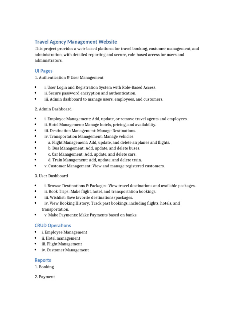 Travel Agency Management System Overview | PDF