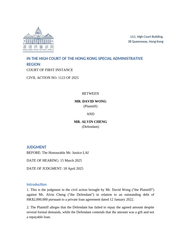 Hong_Kong_Court_Judgment_Sample | PDF | Judgment (Law) | Lawsuit