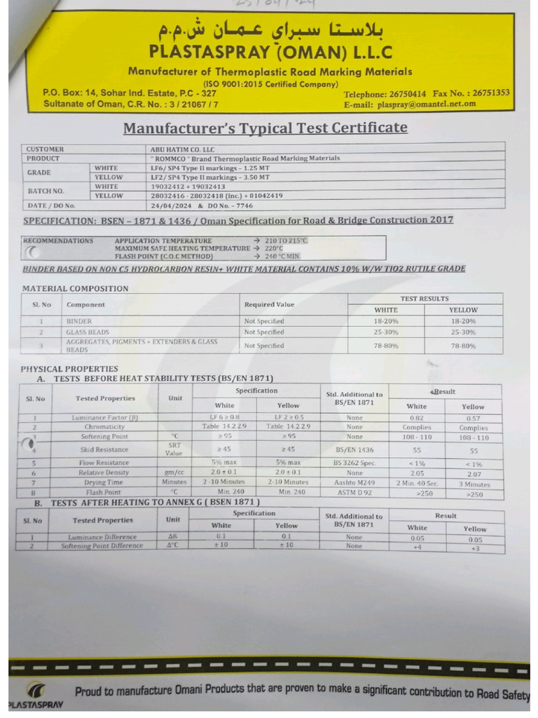 Road Marking Test Report MTC | PDF