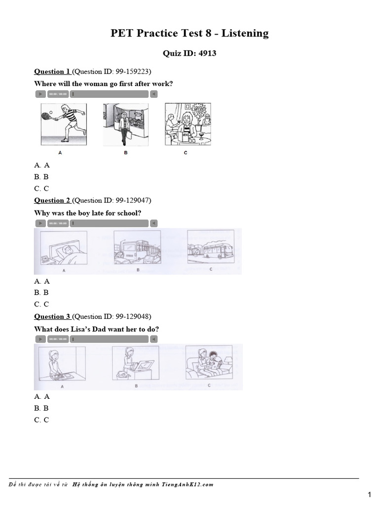 PET Listening Practice Test 8 | PDF