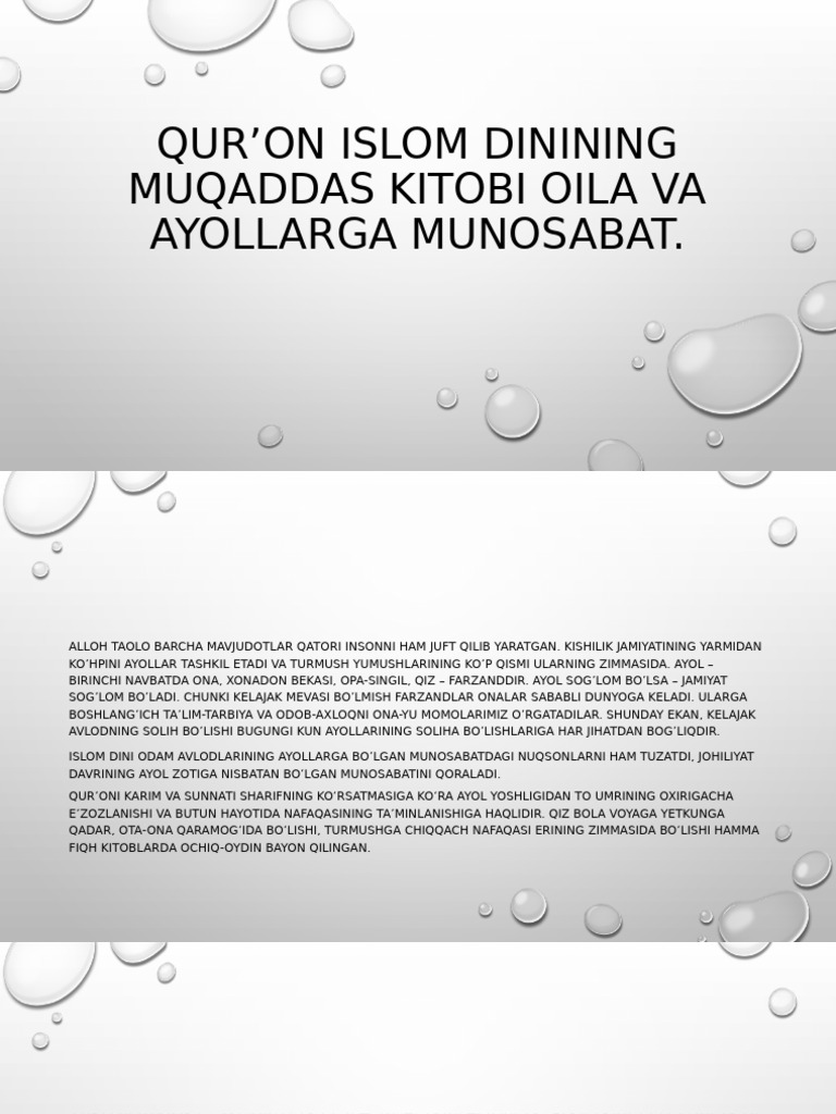 Islom Dinida ayollarga munosabat. | PDF