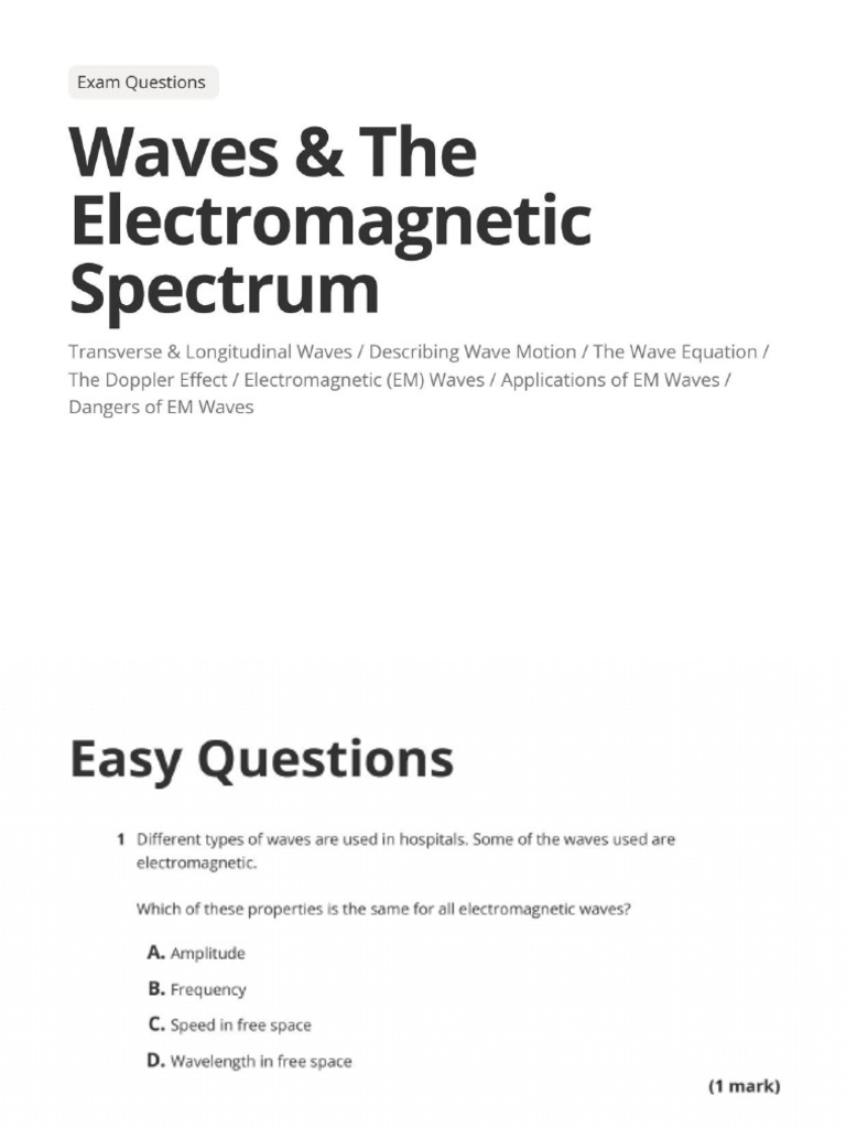 3 1 Waves and the Electromagnetic Spectrum Questions | PDF