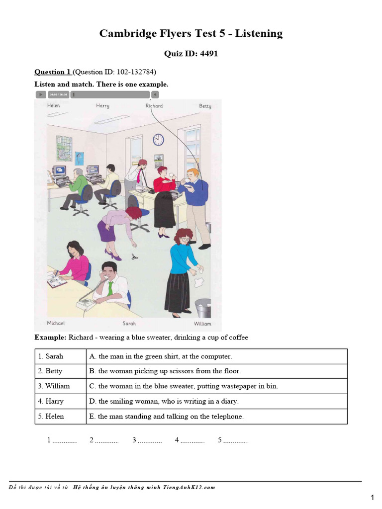 Quiz - 4491 - Cambridge Flyers Test 5 - Listening | PDF