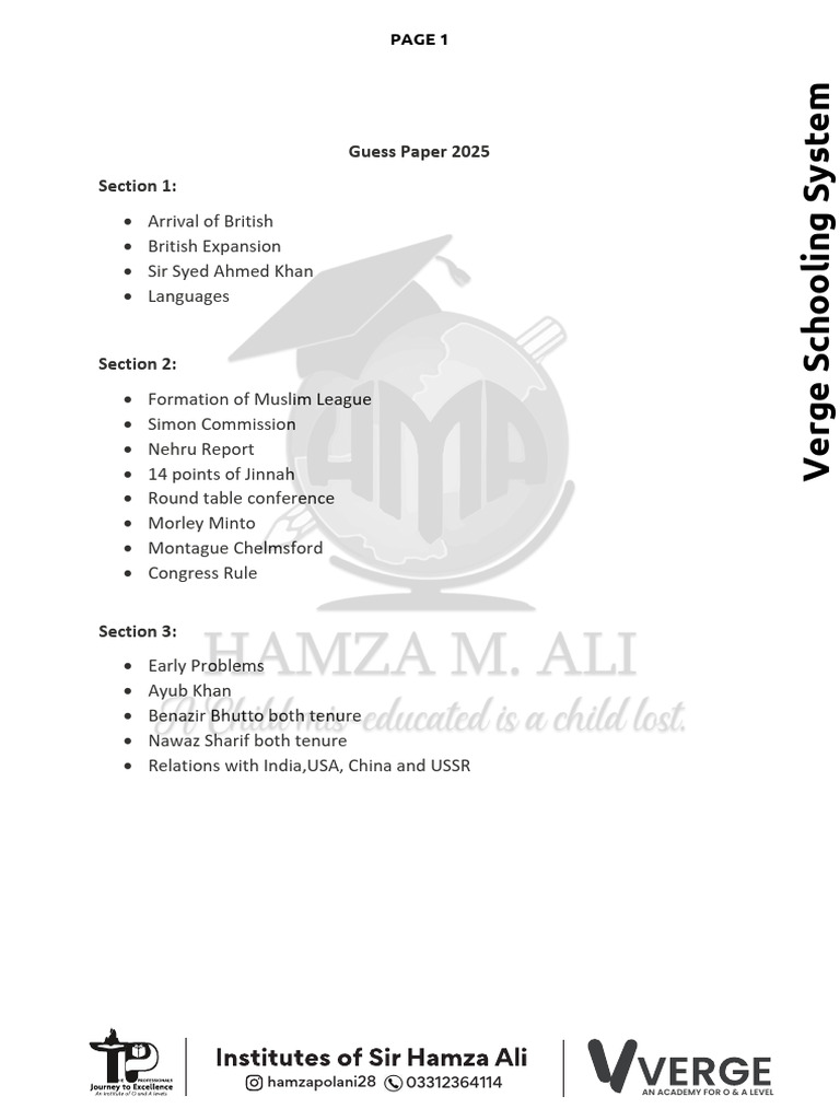 Pakistan Studies Class 10 Guess Paper 2025 | PDF