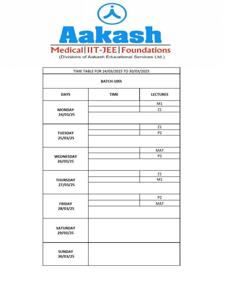 Time Table 30 | PDF