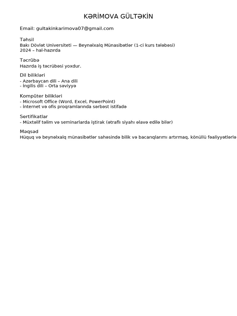 Kerimova Gultekin CV UTF | PDF