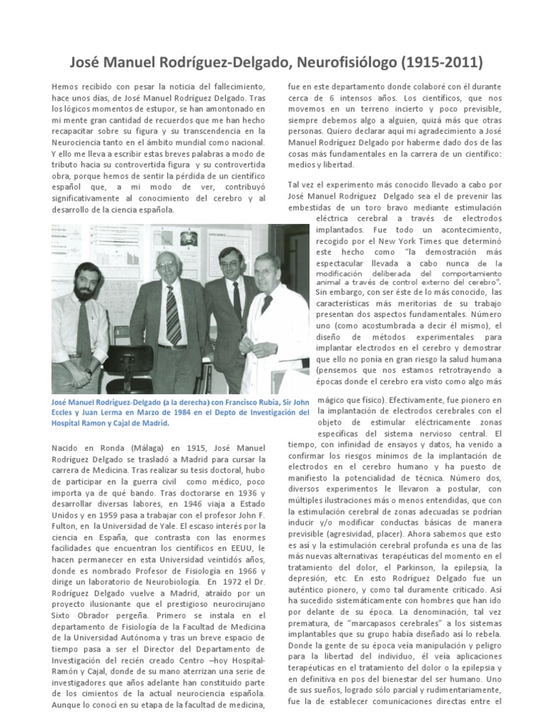 Legado de José Manuel Rodríguez Delgado | PDF | Cerebro | Homo Sapiens
