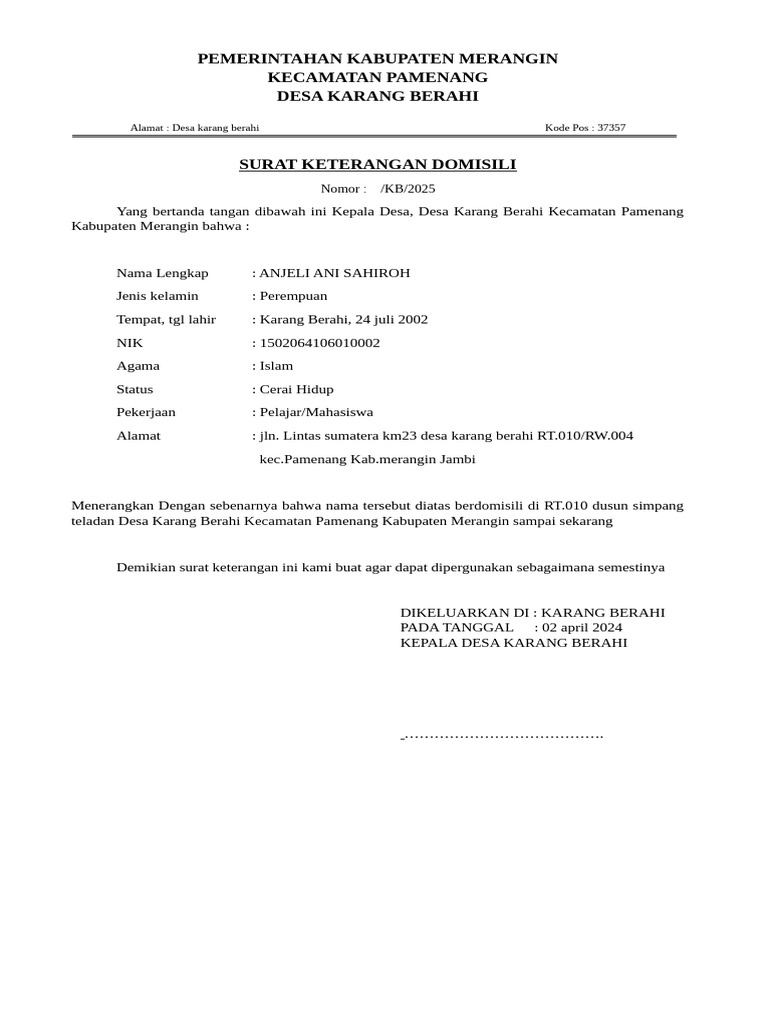 Surat Domisili | PDF