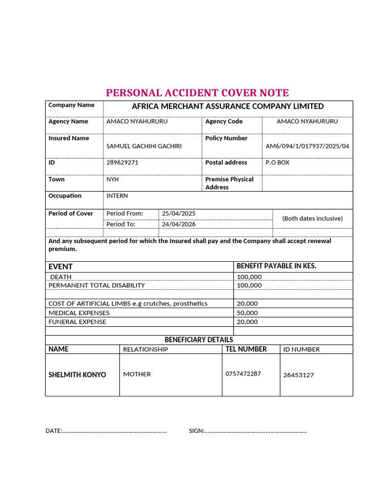 Personal Accident MZ | PDF