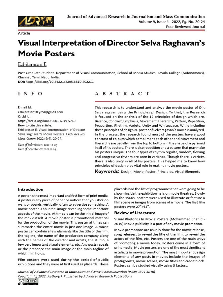 Visual Interpretation of Director Selva Raghavan's Movie Posters | PDF ...