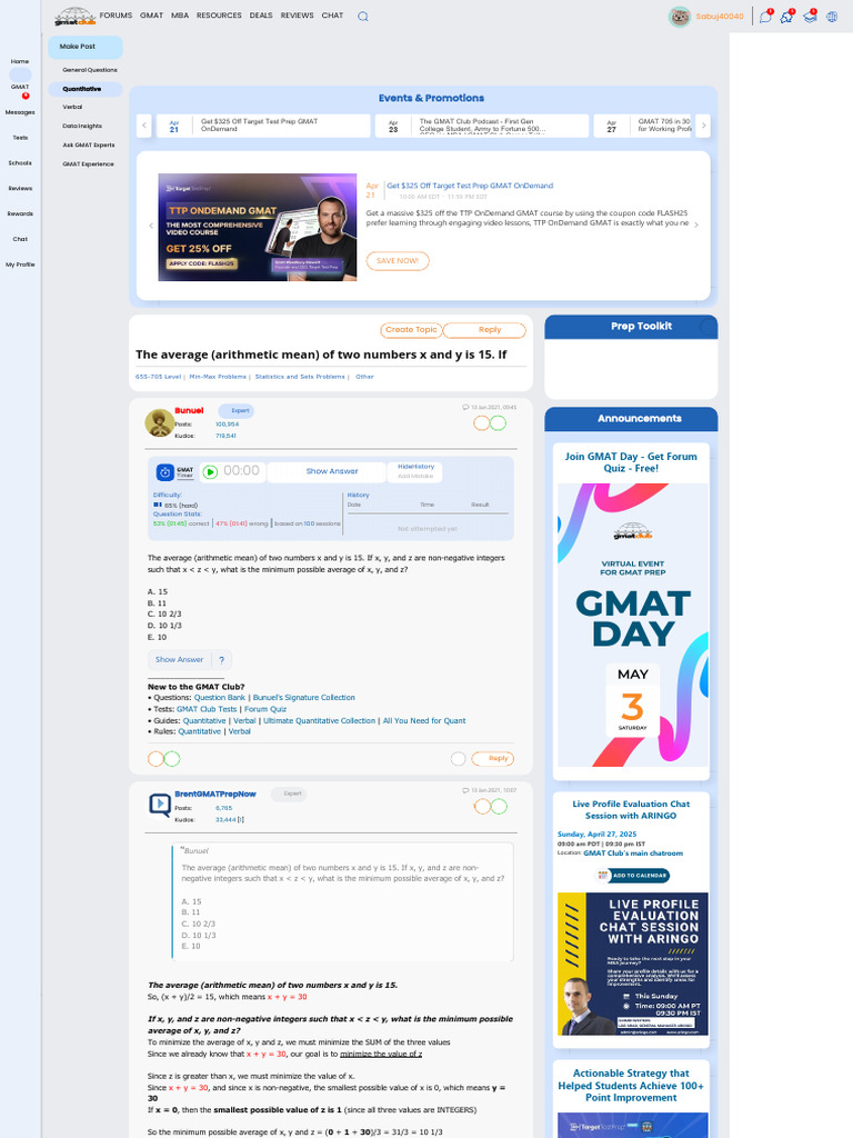 The Average (Arithmetic Mean) of Two Numbers X and y Is 15. If X - y - A - Problem Solving (PS ...