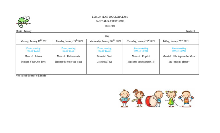 Toddler Class Lesson Plan January 2021 | PDF