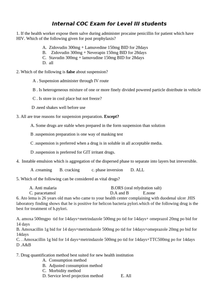 Level III COC Exam Review Questions | PDF | Suspension (Chemistry ...