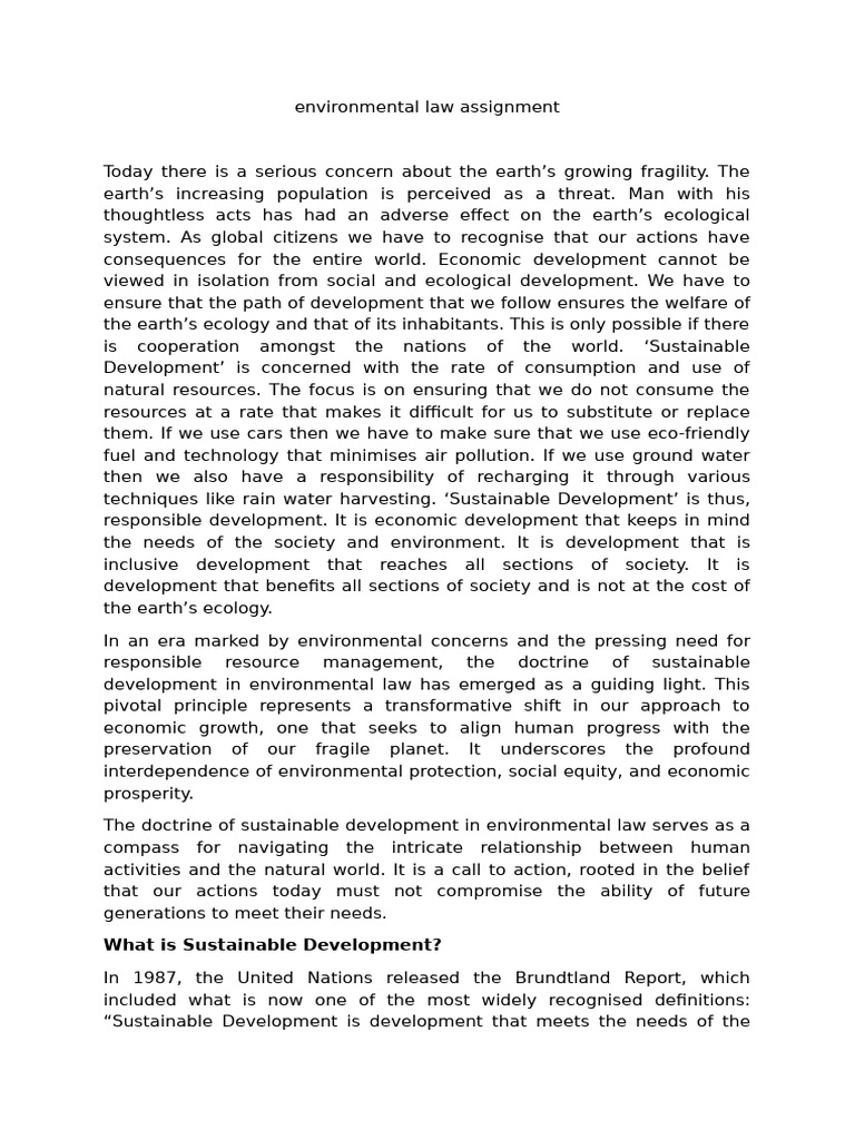 environmental law assignment | PDF | Sustainability | Sustainable Development