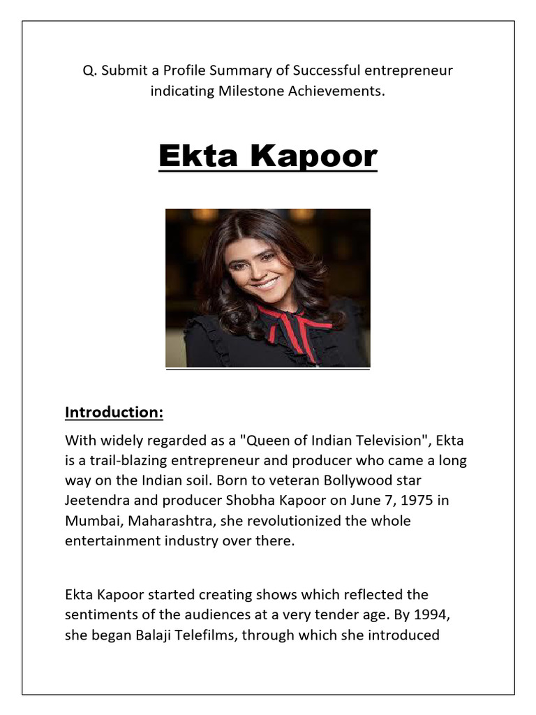 Ekta Kapoor: Pioneer of Indian Entertainment | PDF