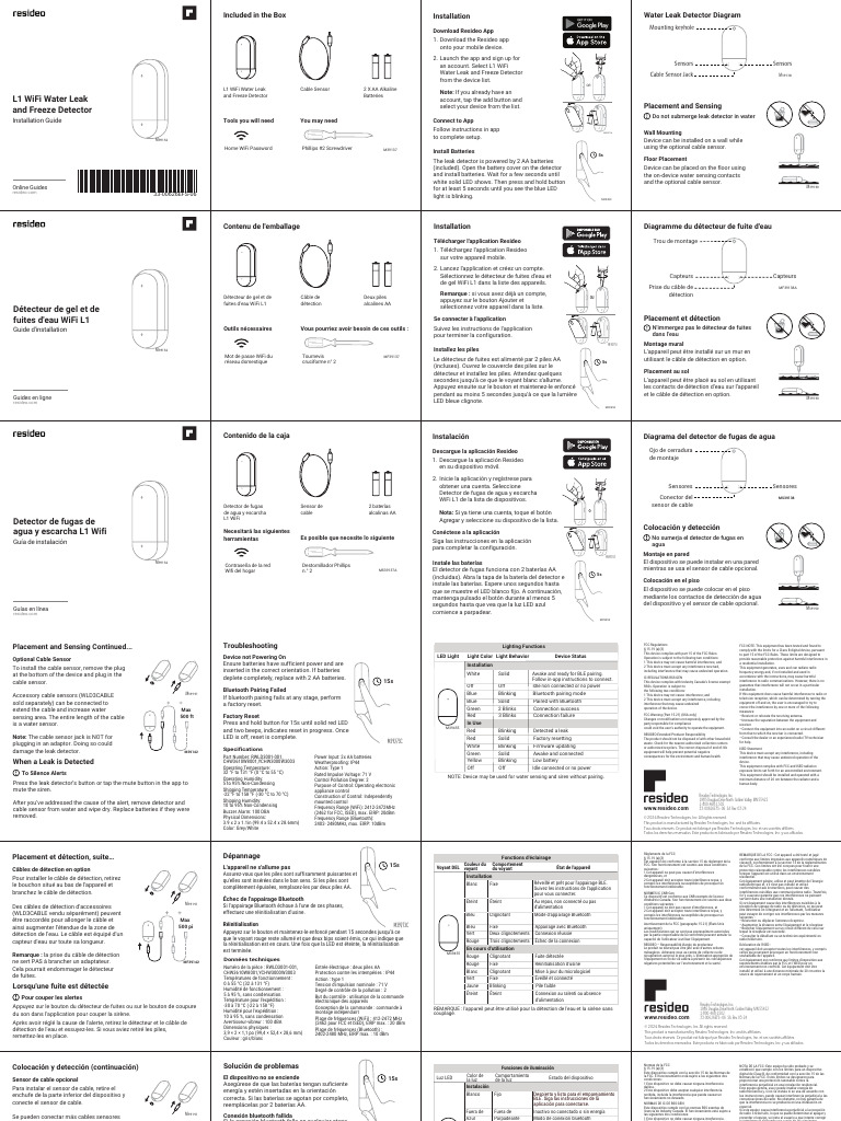 Resideo_L1_Wi-Fi_Water_Leak_and_Freeze_Detector_Installation_Instructions | PDF ...