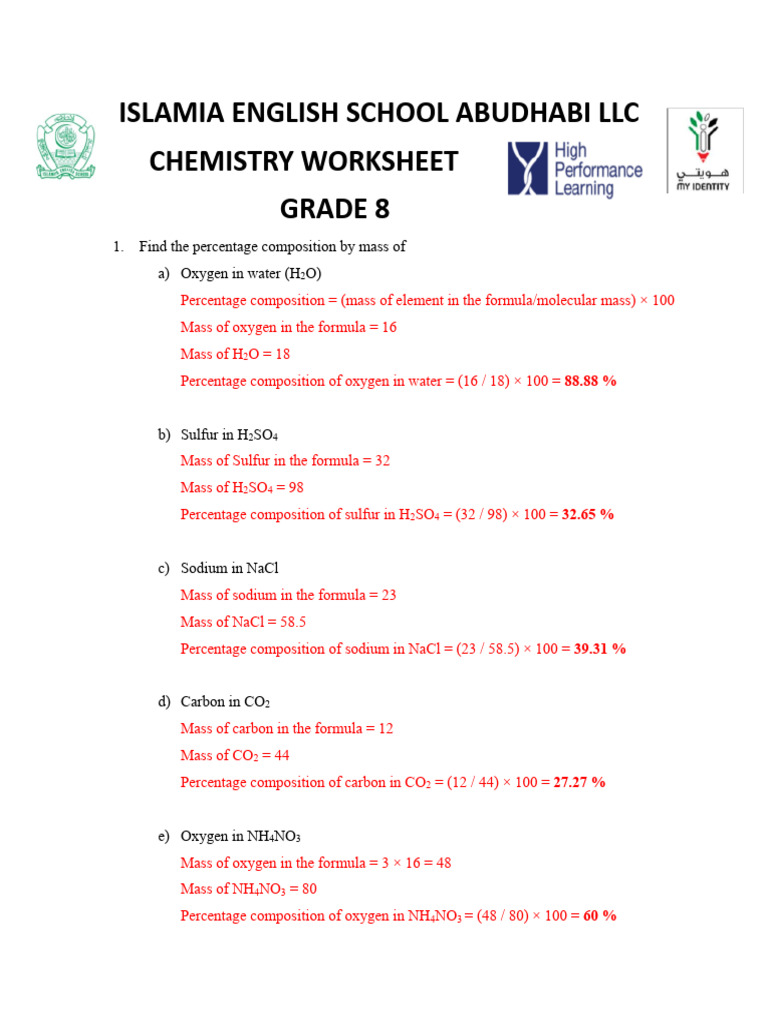 Grade 8 Chemistry Worksheet Guide | PDF | Mole (Unit) | Redox