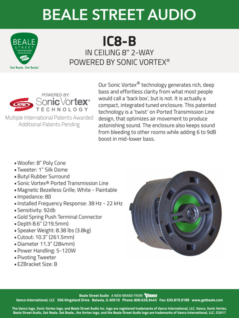 IC8 B Data Sheet Vanco 081917 | PDF | Loudspeaker | Recording
