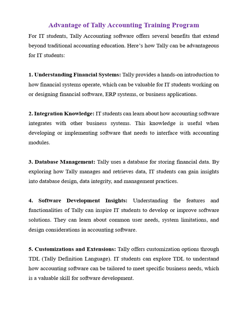 Benefits of Tally for IT Students | PDF | Enterprise Resource Planning ...
