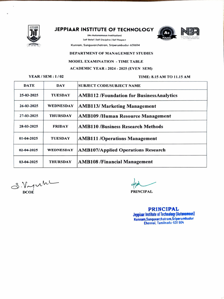 Model Examination - Time Table | PDF | Computing | Internet Of Things