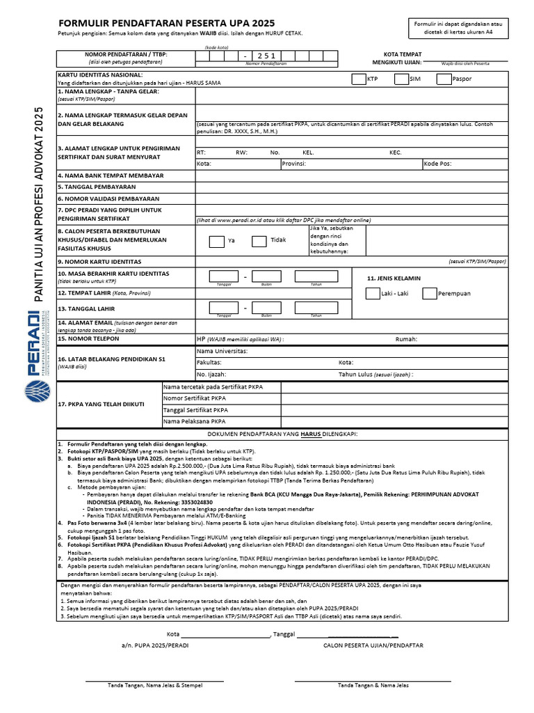 Formulir Pendaftaran UPA 2025 | PDF