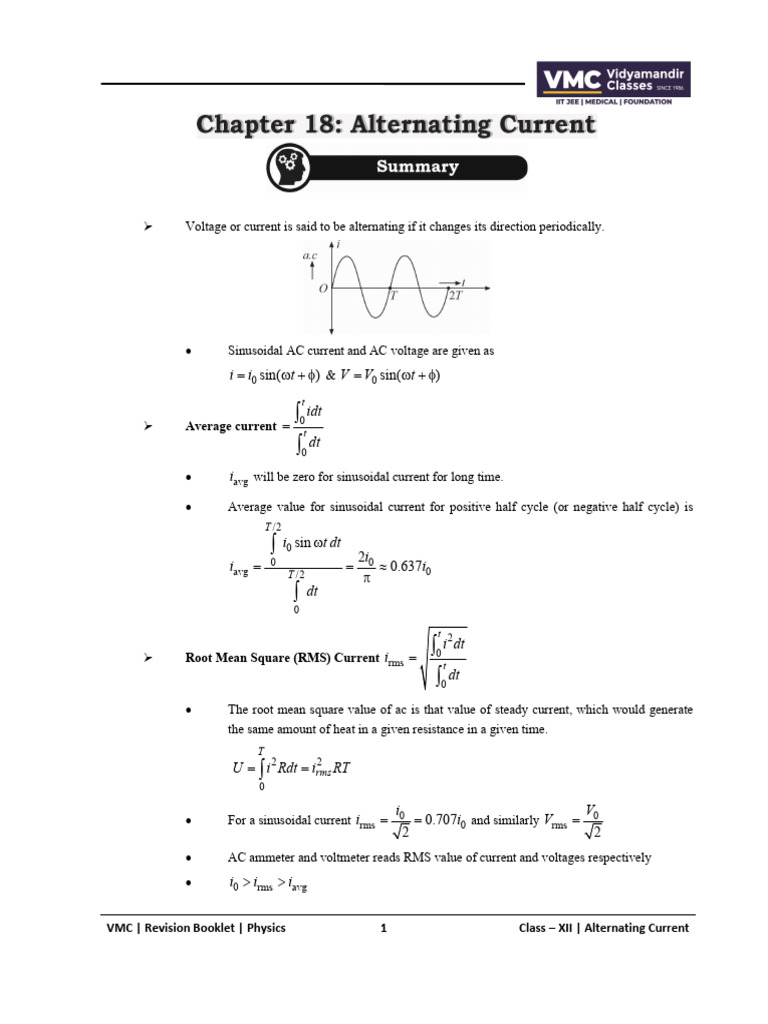 Revision Booklet_Alternating Current | PDF | Inductor | Root Mean Square