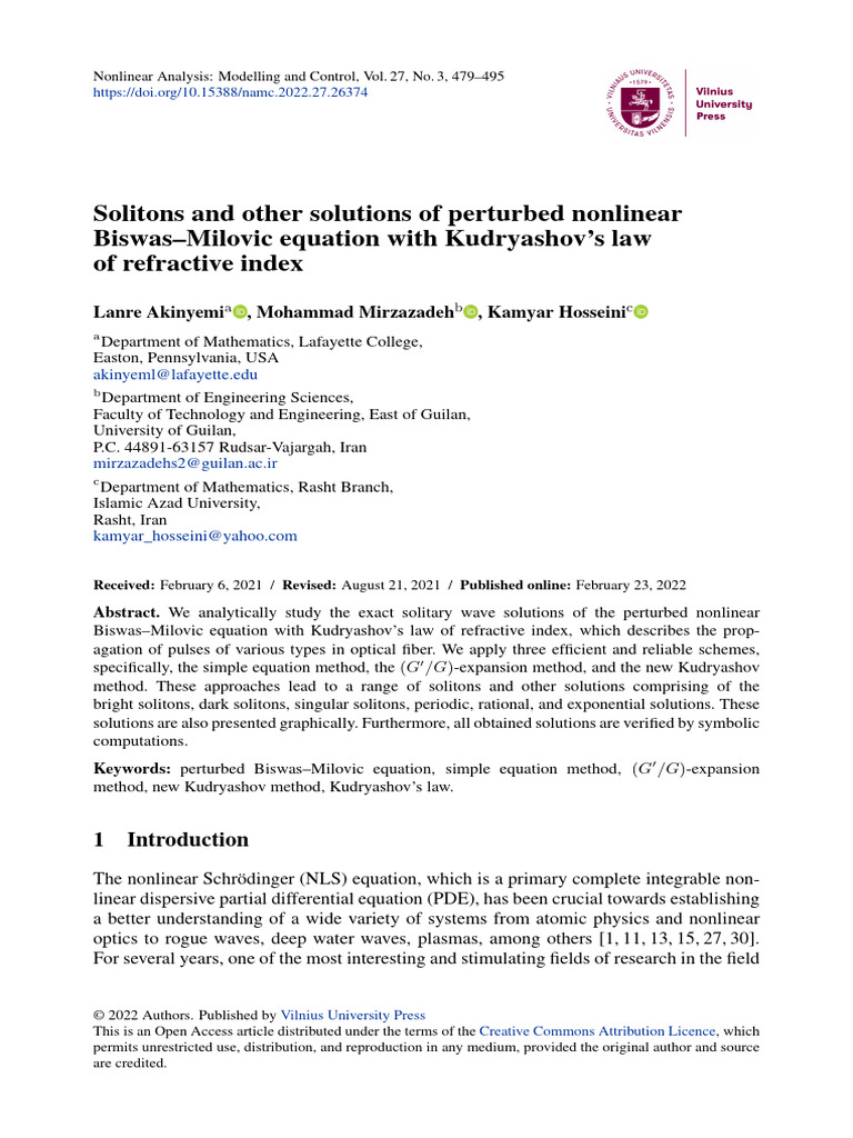 Simple Equation Method Sem Pdf Soliton Nonlinear System
