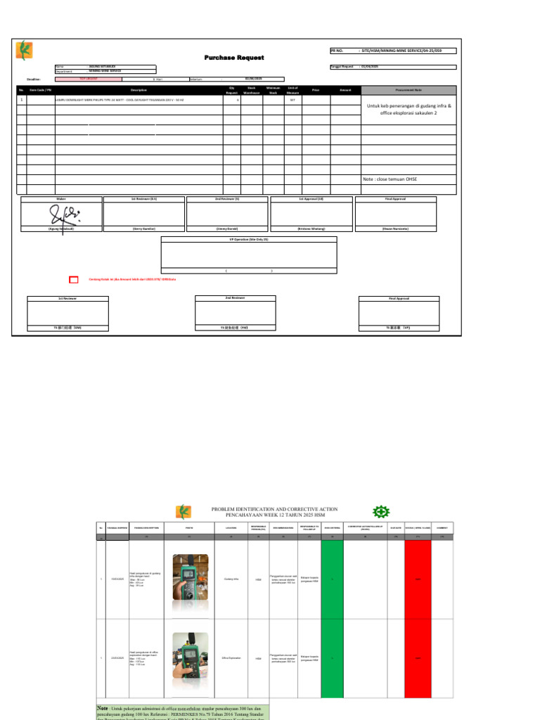 PR-MINE SERVICE-2025-PR 059 (Keb. Penerangan Gudang Infra & Office Eksploras) + Lampiran | PDF