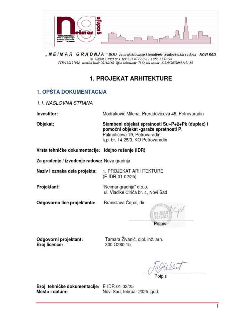 Idr Projekat Arhitekture Modrakovic-Potpisan | PDF
