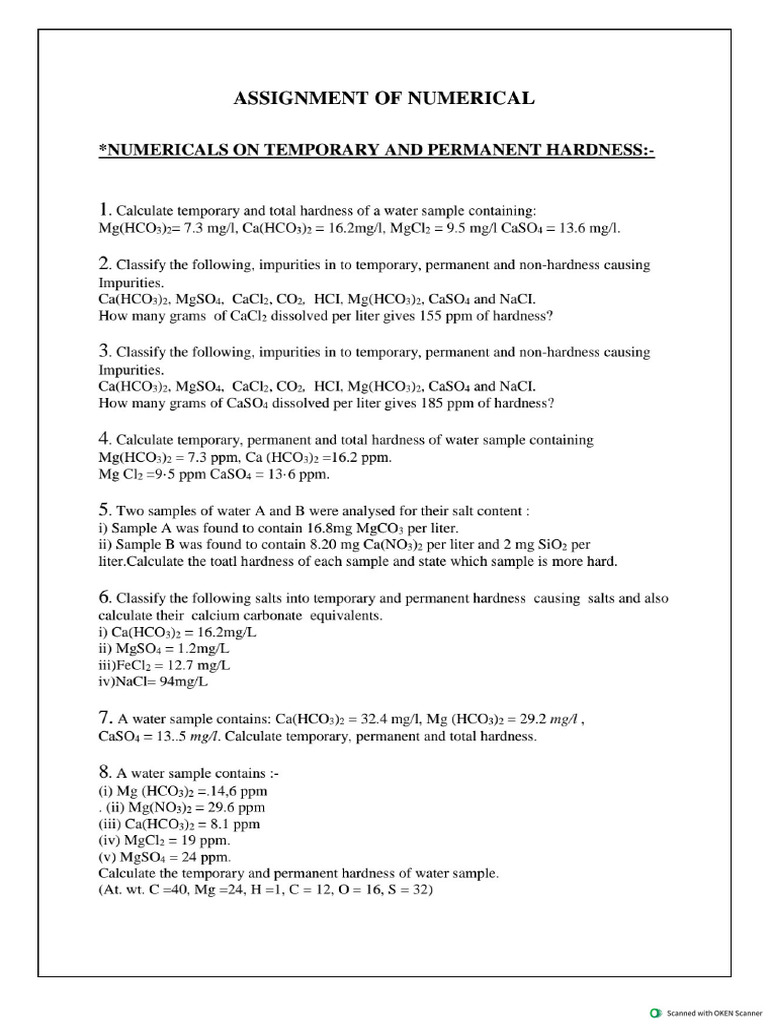 Water Numerical Assignment SEM II 2024 2025 | PDF