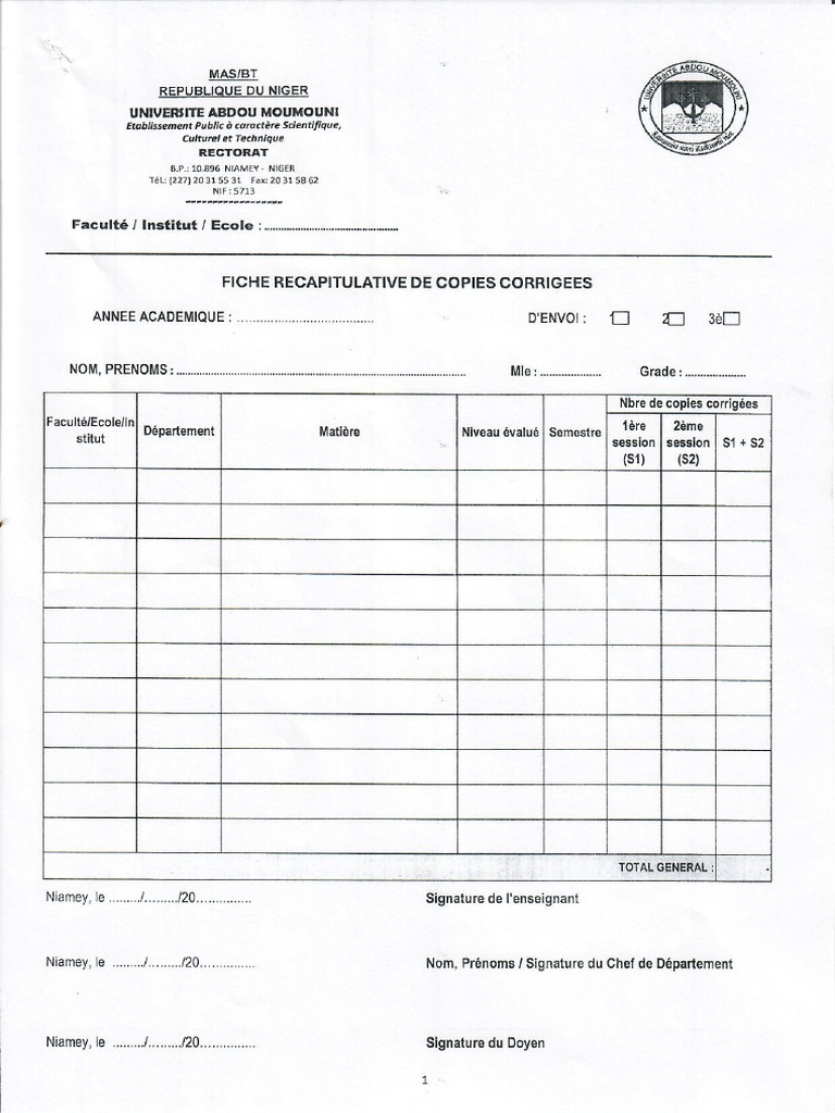 Fiche Récapitulative Copies Corrigées | PDF