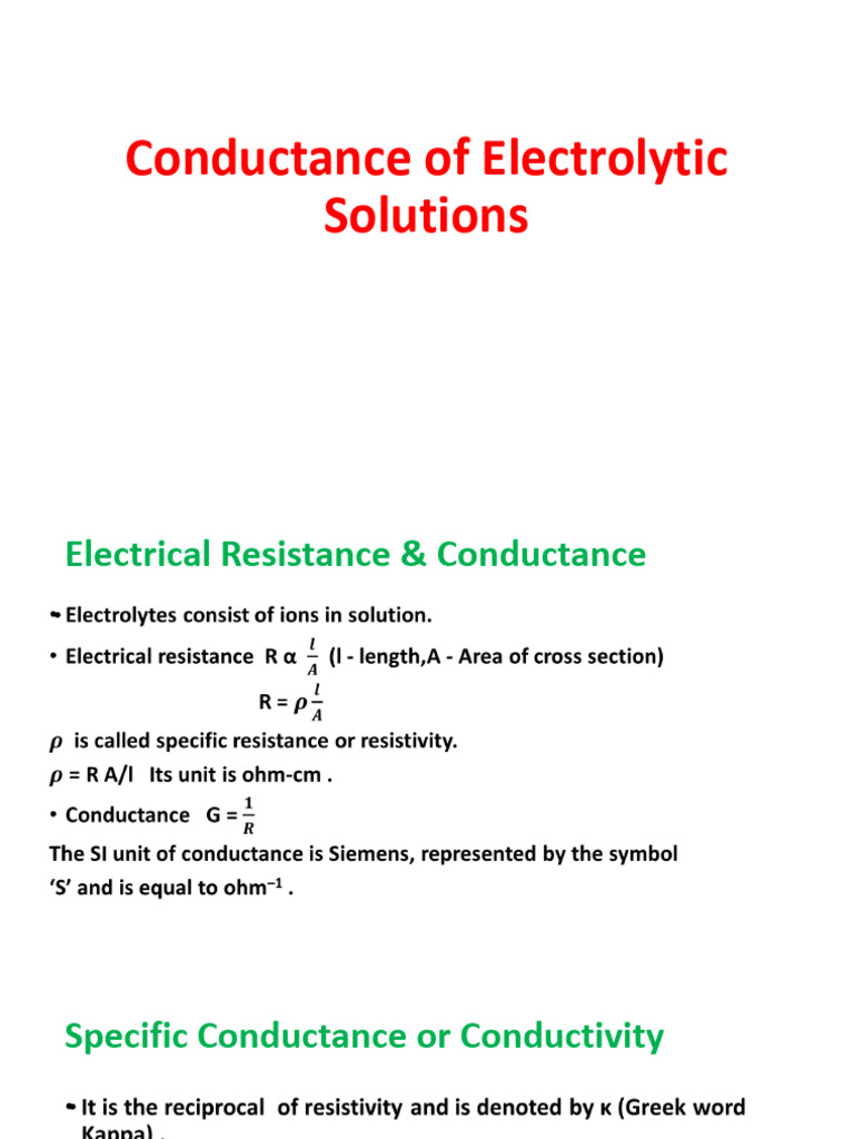 Conductivity Molar Conductivity | PDF | Electrolyte | Physical Chemistry