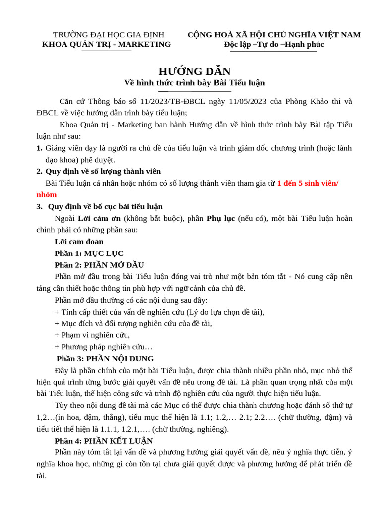 HD trình bày tiểu luận - Cập nhật trang 5 và 6 | PDF