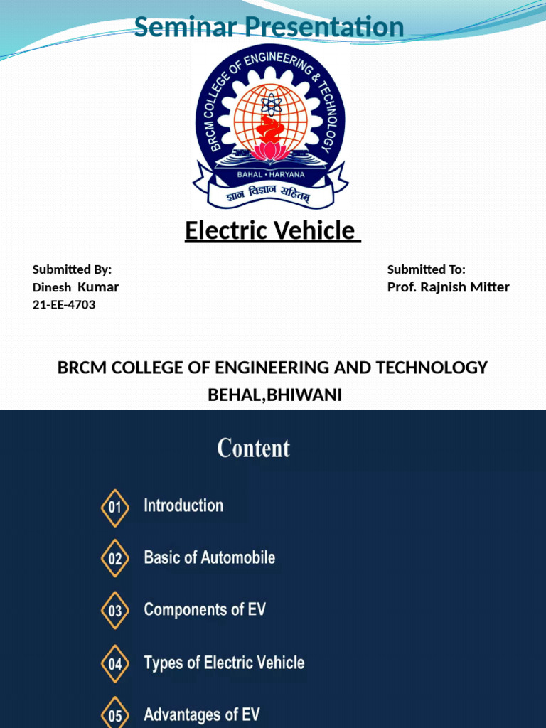 Electric Vehicle: BRCM College of Engineering and Technology Behal ...