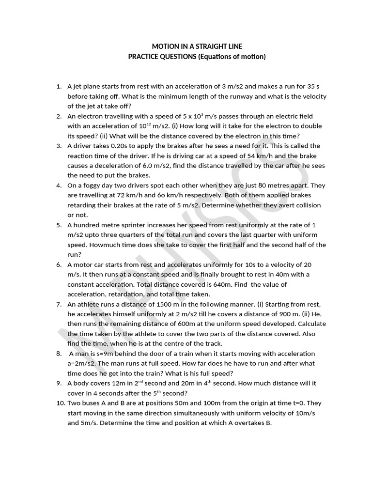 Motion in A Straight Line - Equations of Motion | PDF | Acceleration ...