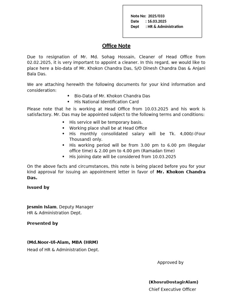 33-Mr. Khokon Chandra Das-Cleaner-HO | PDF