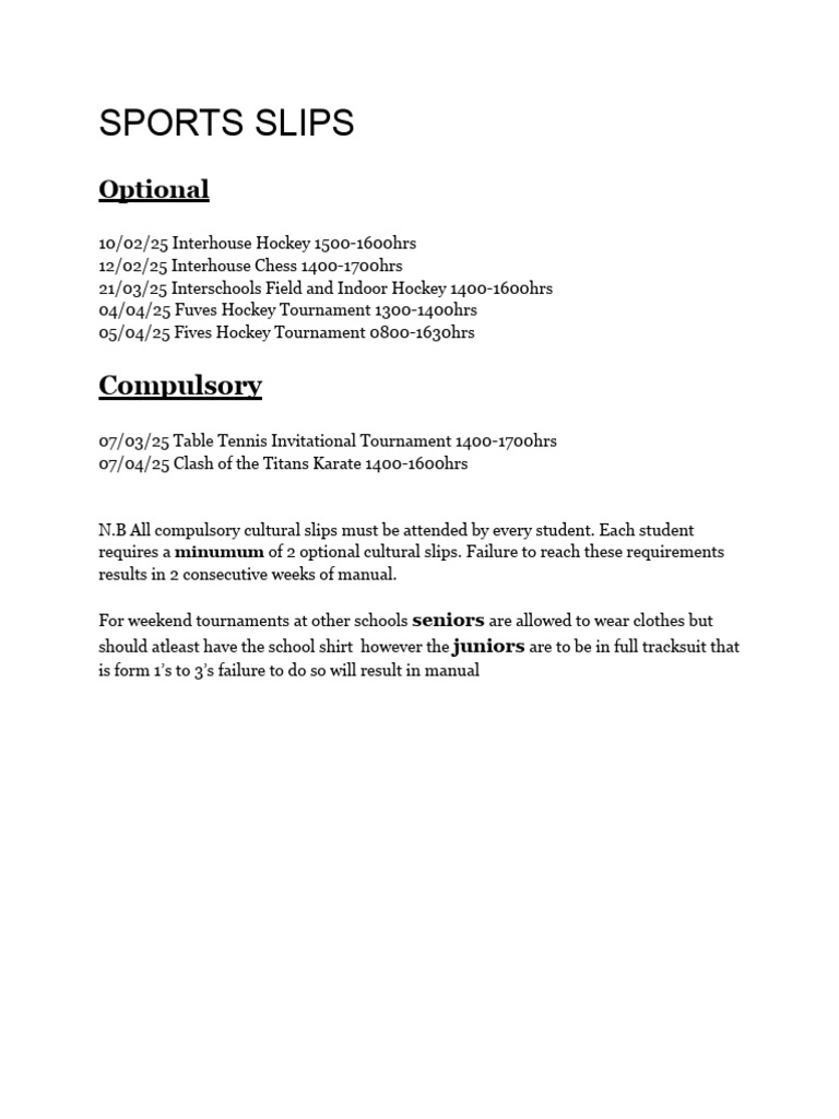 Sports Slips and Attendance Requirements | PDF