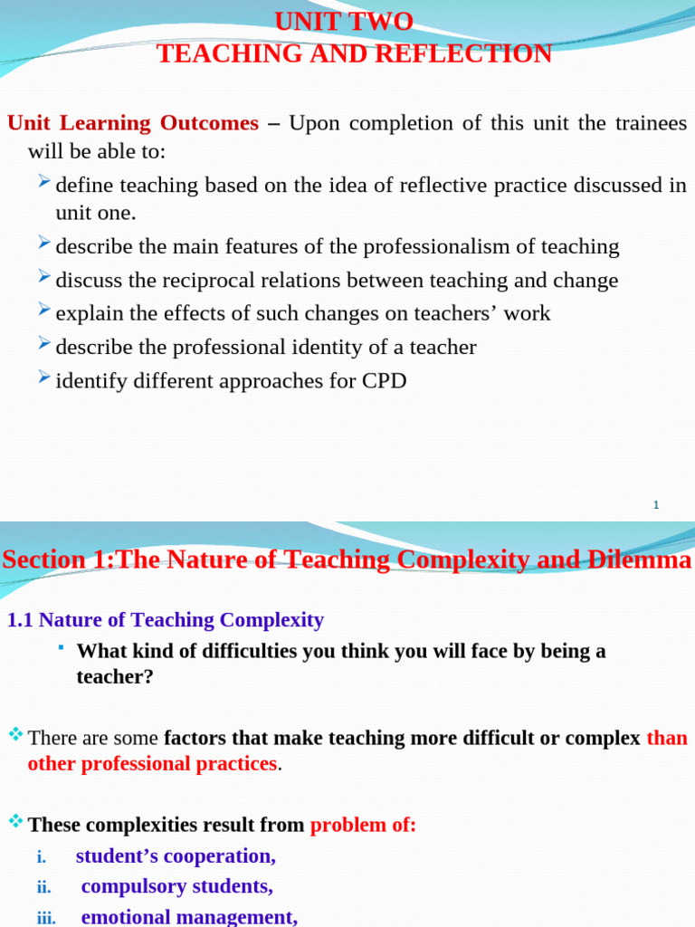 Unit 2 - Teaching and Reflection-2 | PDF | Teachers | Knowledge