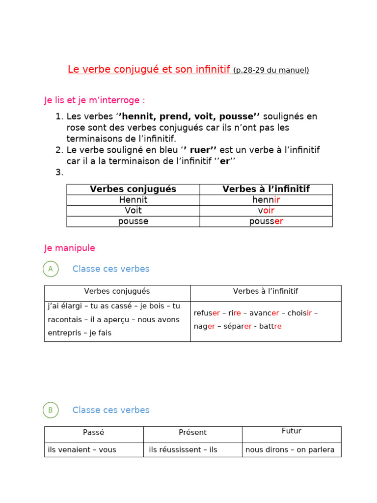 Verbes conjugués et à l'infinitif | PDF | Verbe
