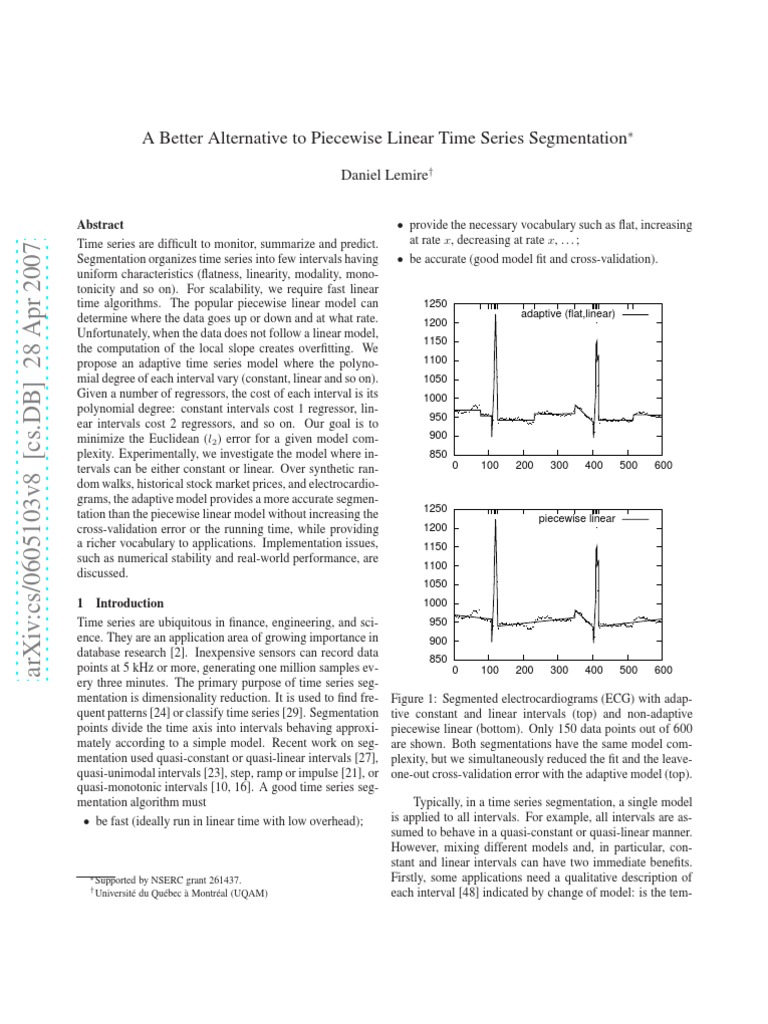 Daniel Lemire, A Better Alternative To Piecewise Linear Time Series ... Daniel Lemire, A Better Alternative To Piecewise Linear Time Series ...