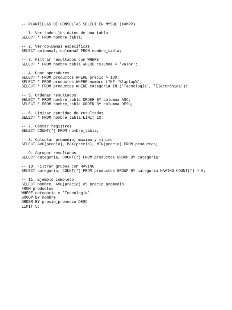 Plantillas Select Mysql | PDF