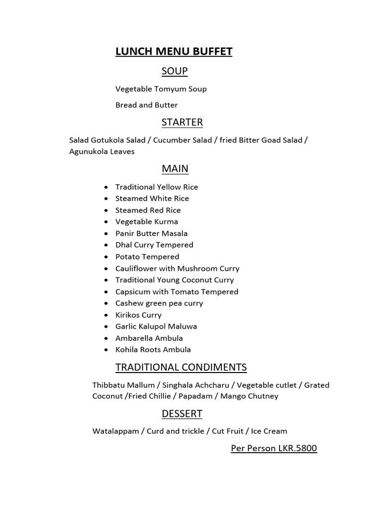 LUNCH MENU BUFFET | PDF